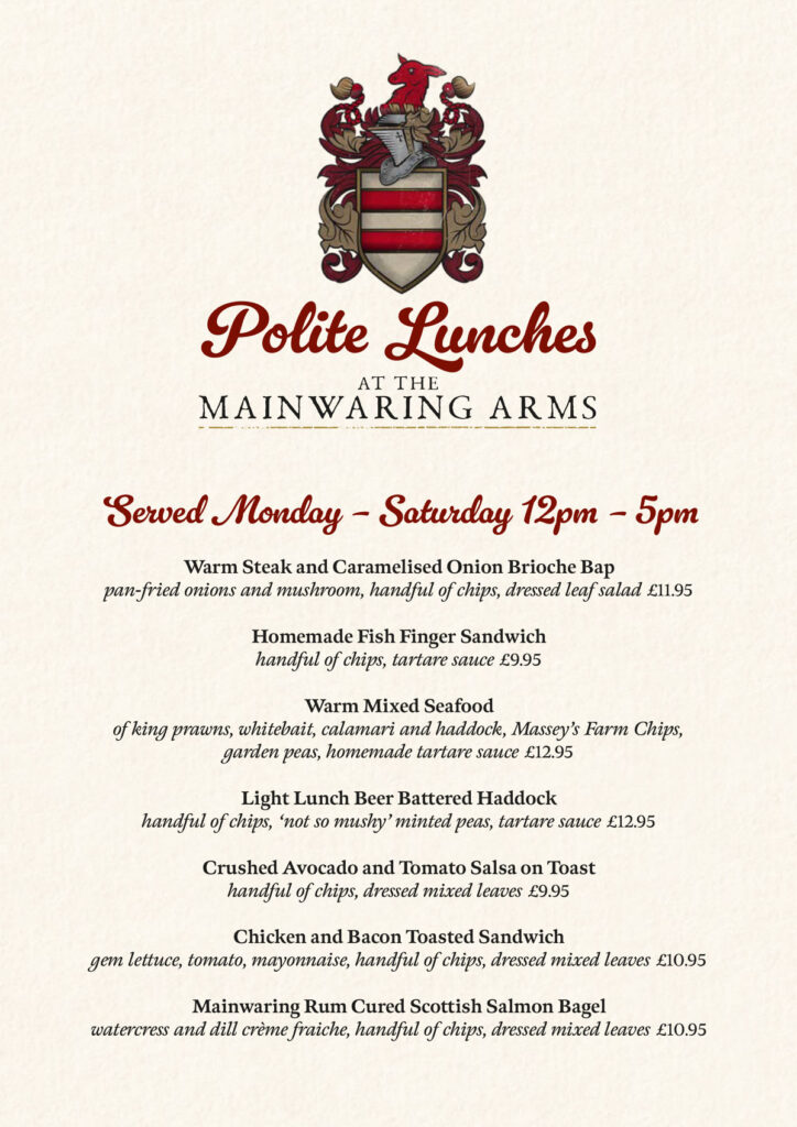 Main Menu | Mainwaring Arms