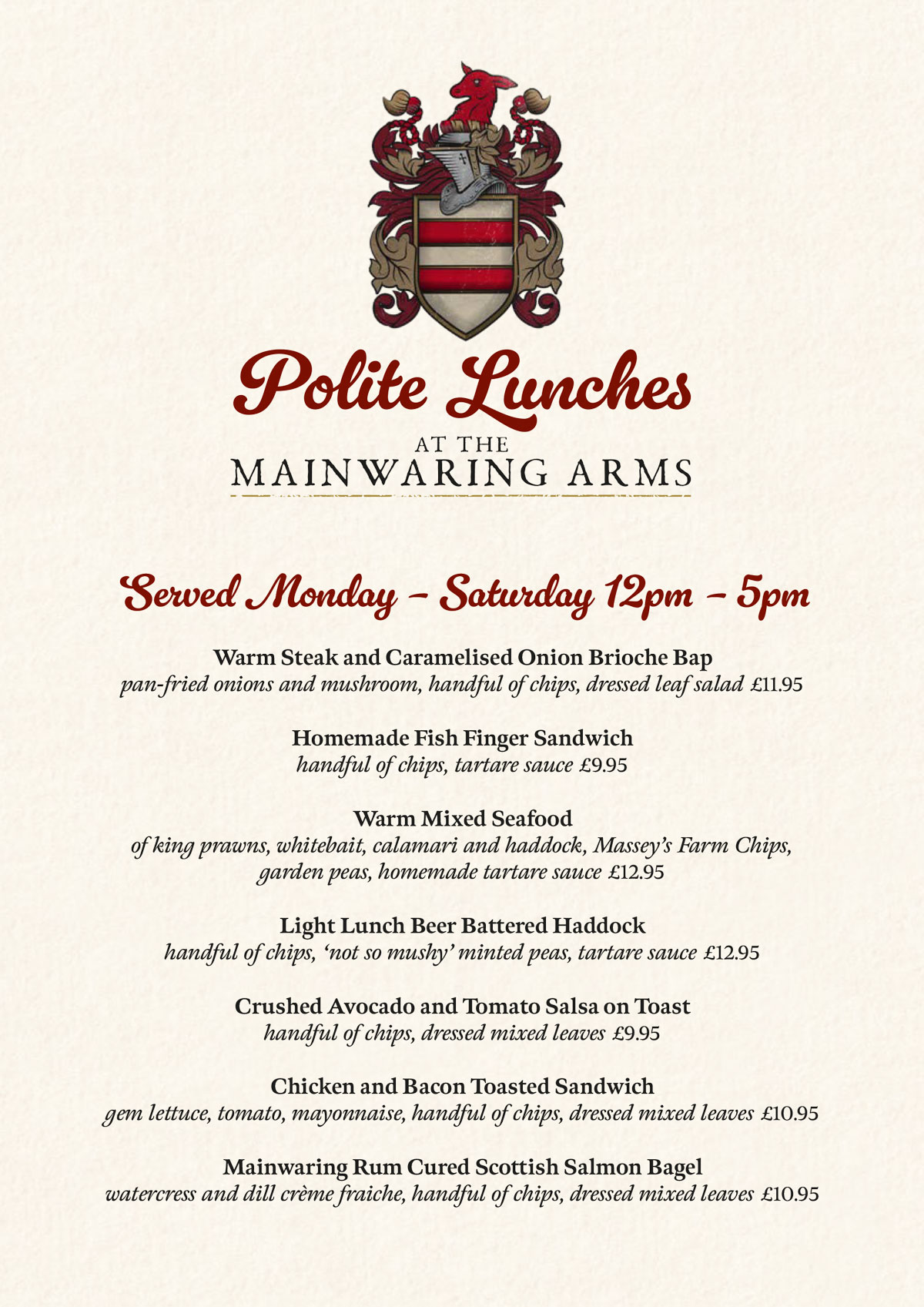 Main Menu | Mainwaring Arms