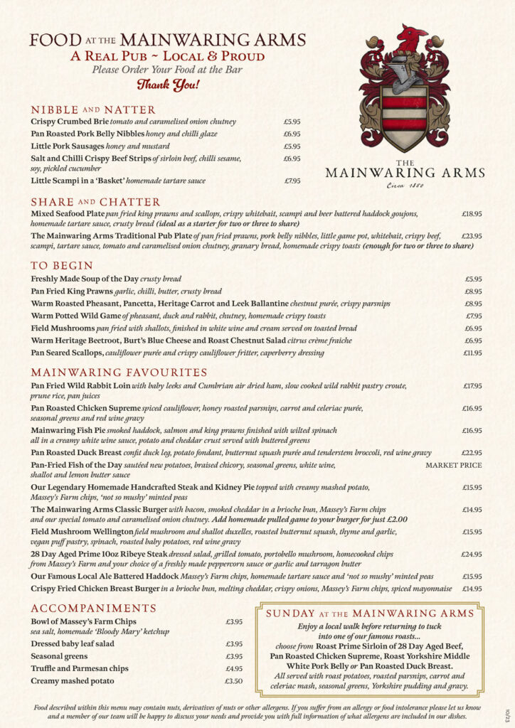 Main Menu | Mainwaring Arms