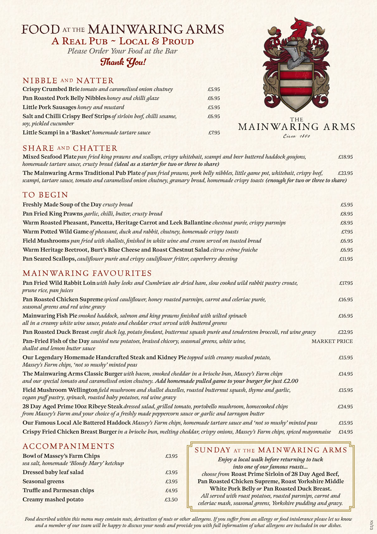 Main Menu | Mainwaring Arms