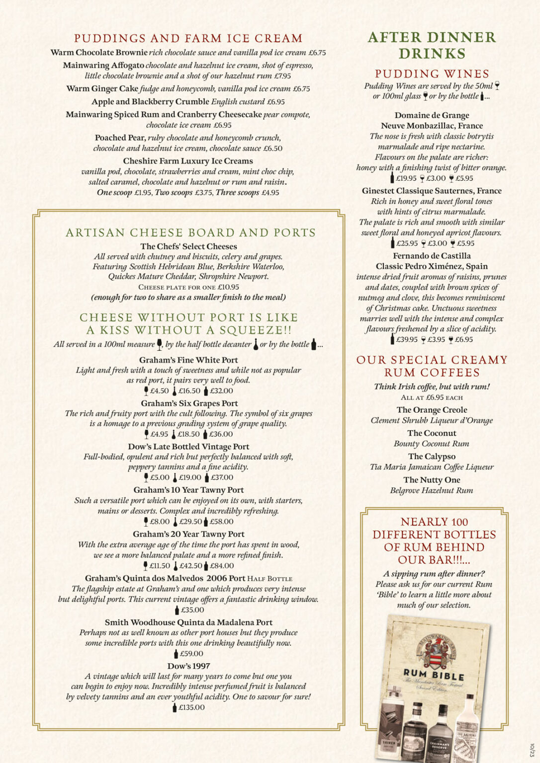 Main Menu | Mainwaring Arms