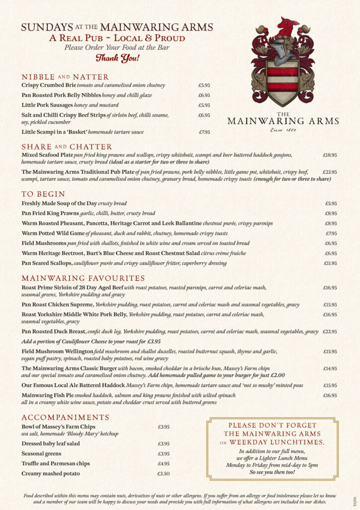 Main Menu | Mainwaring Arms