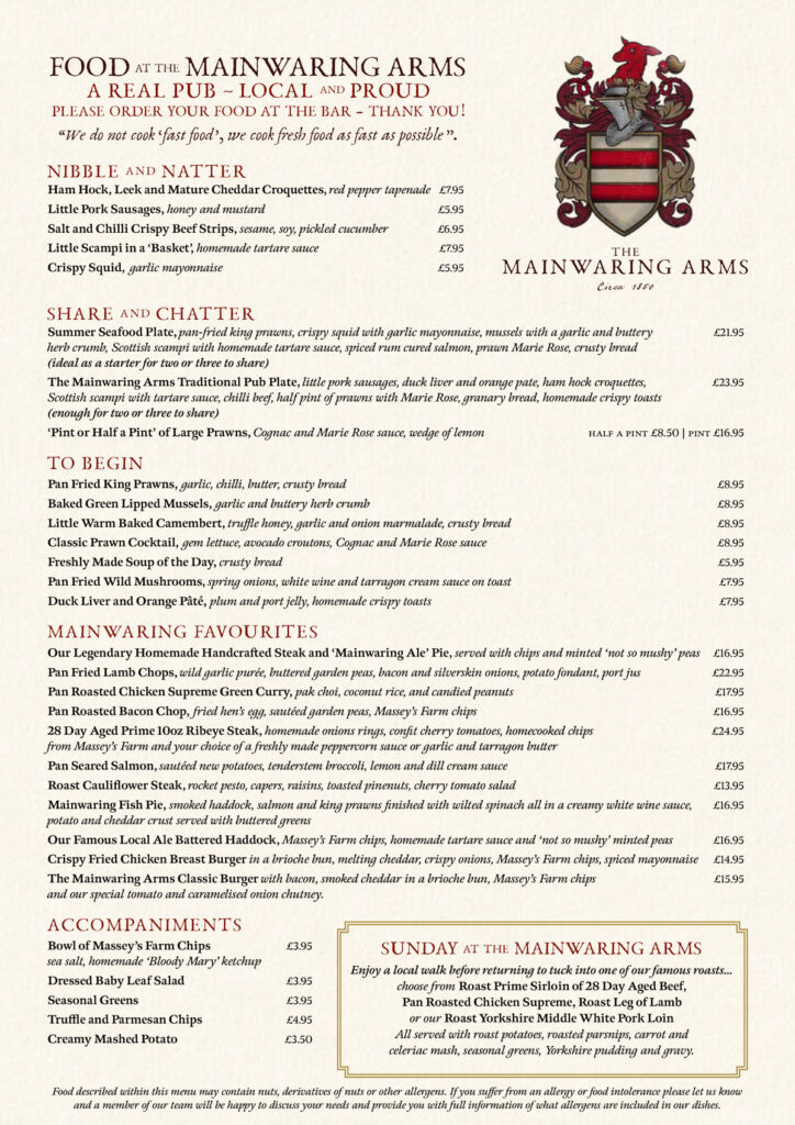 Main Menu | Mainwaring Arms