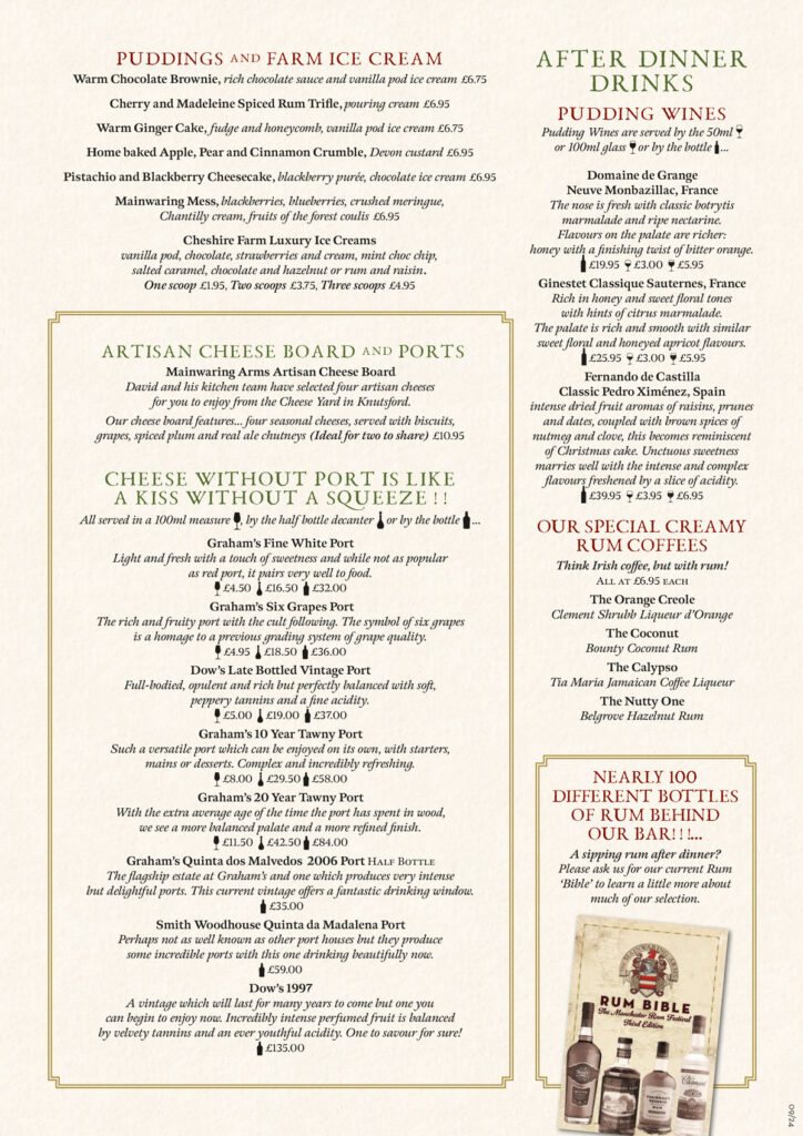 Main Menu | Mainwaring Arms