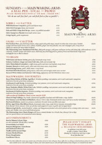 Sunday Menu | Mainwaring Arms