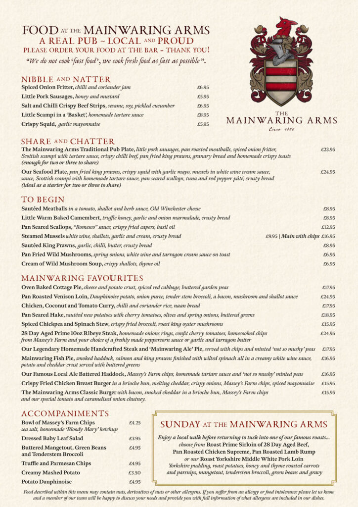 Main Menu | Mainwaring Arms