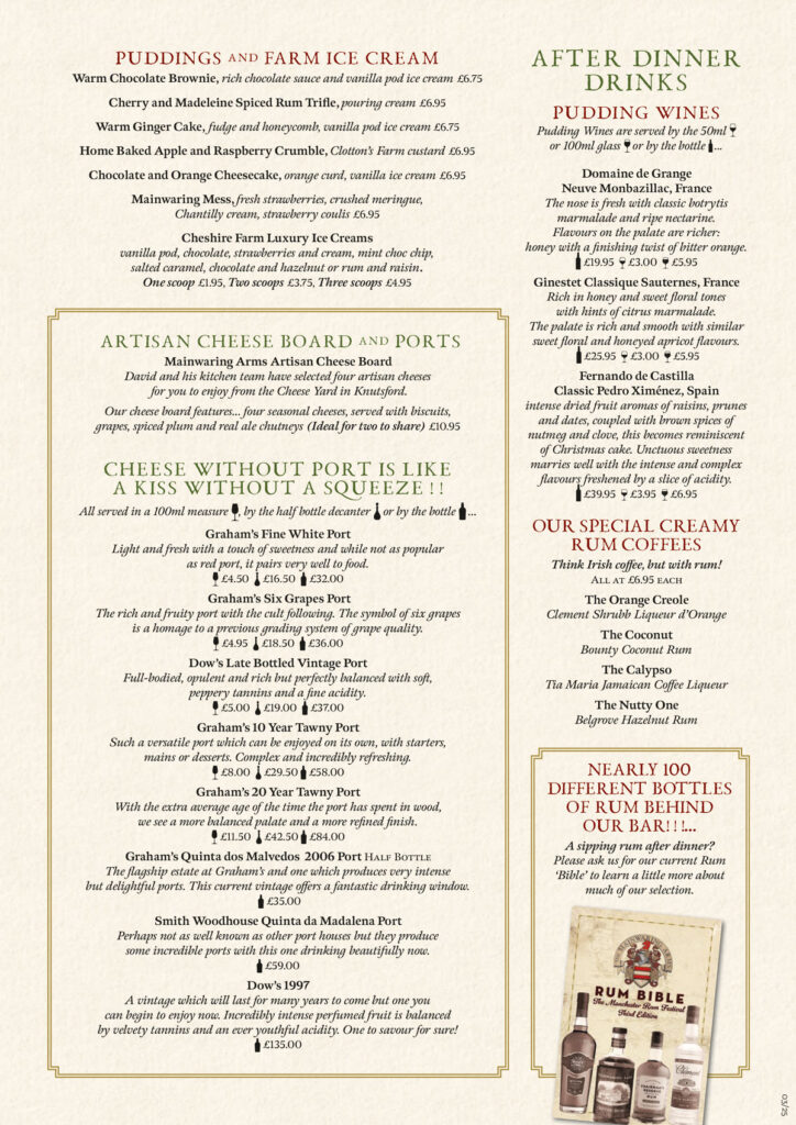 Main Menu | Mainwaring Arms