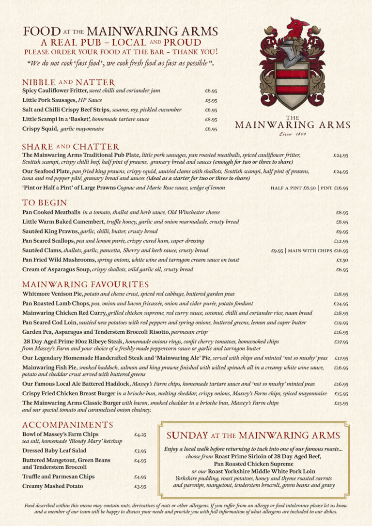 Main Menu | Mainwaring Arms