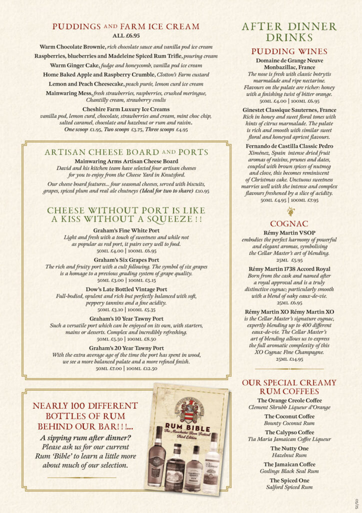 Main Menu | Mainwaring Arms