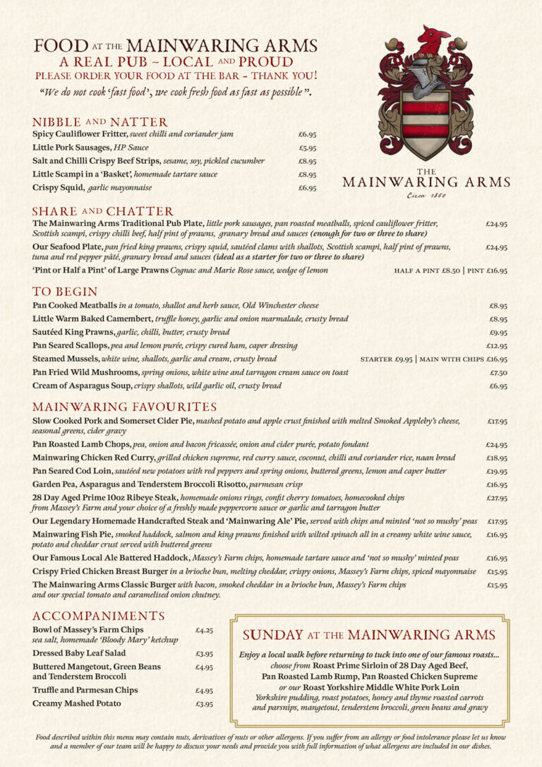 Main Menu | Mainwaring Arms